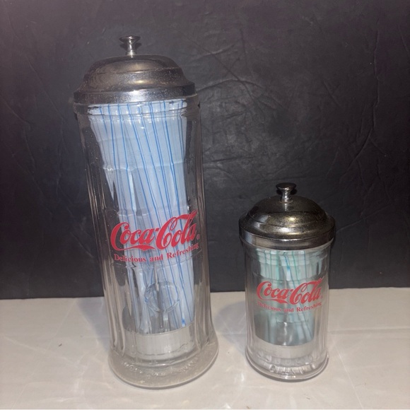 Coca Cola | Dining | Coca Cola Red And Silver Glass Straw Dispenser Set ...